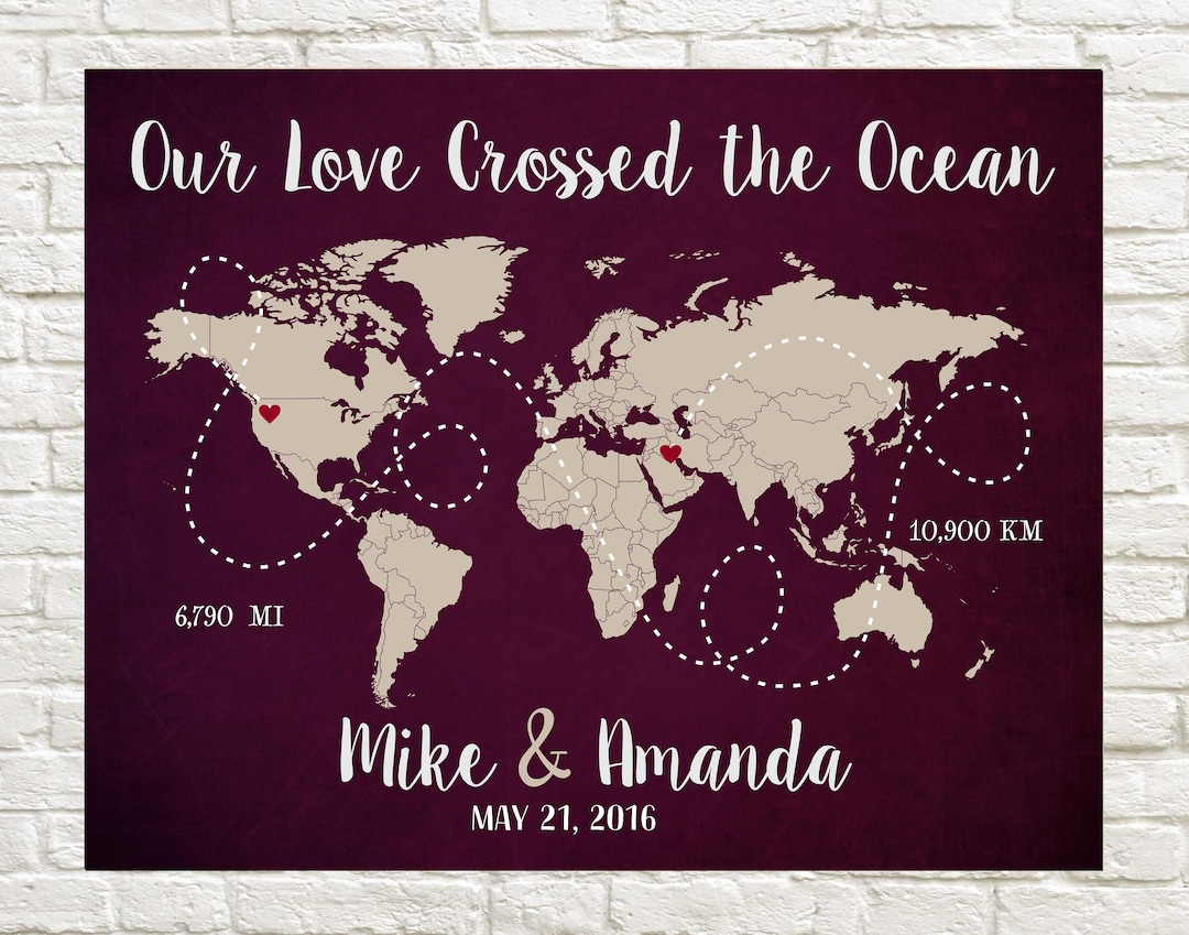 Long Distance Relationship Map, World Map, Deployment Gift ...