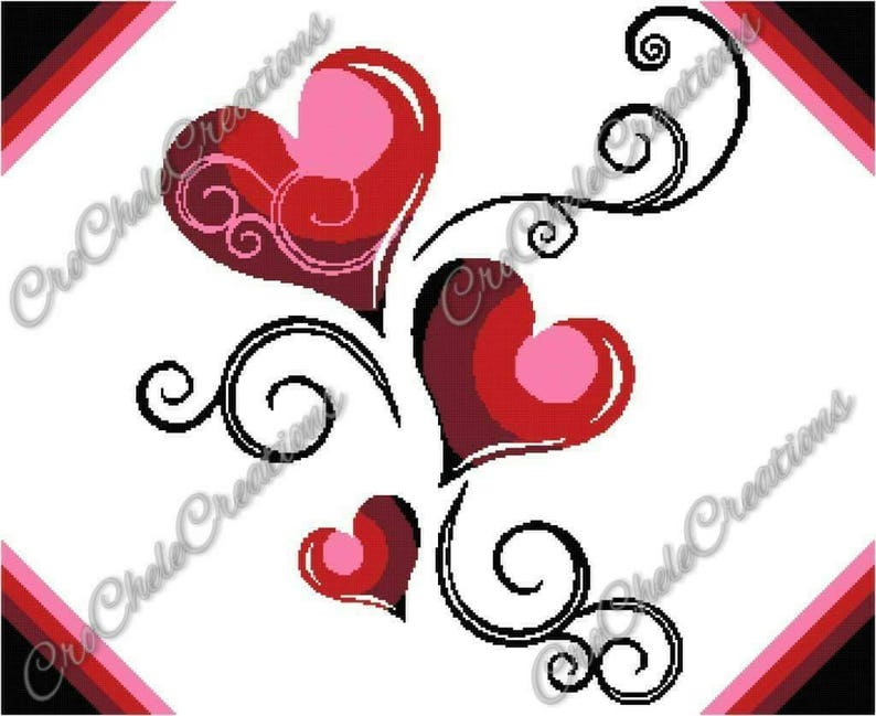 Heart Swirls Graphgan 350x286***pattern ONLY***PDF File***crochet ...