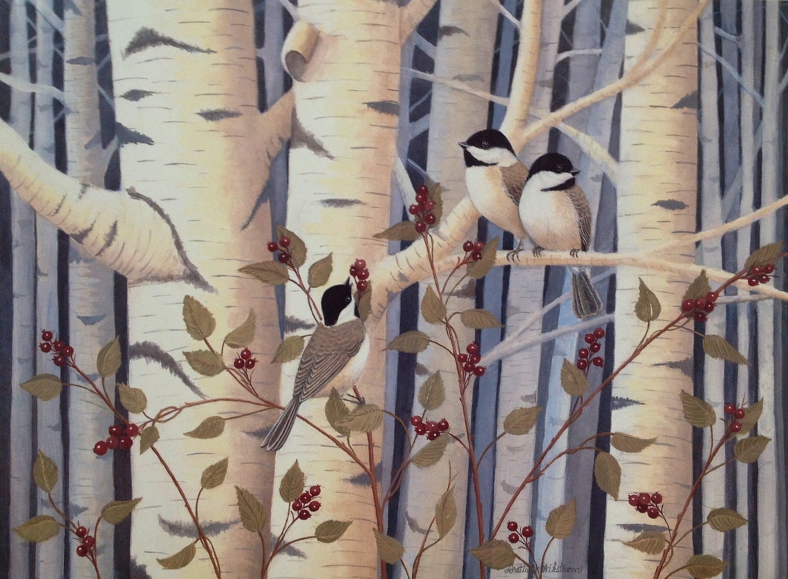 Chickadees in Birch Trees - Etsy