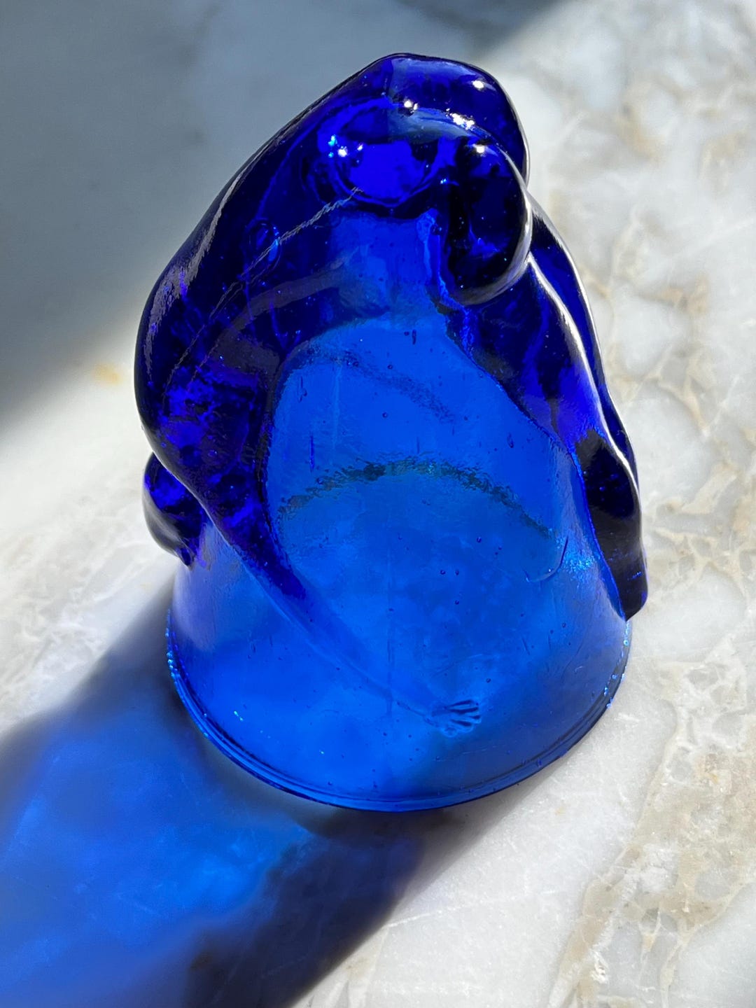 Vintage Clear Cobalt Blue Glass Figural Bottoms up Drink Glass - Mckee ...