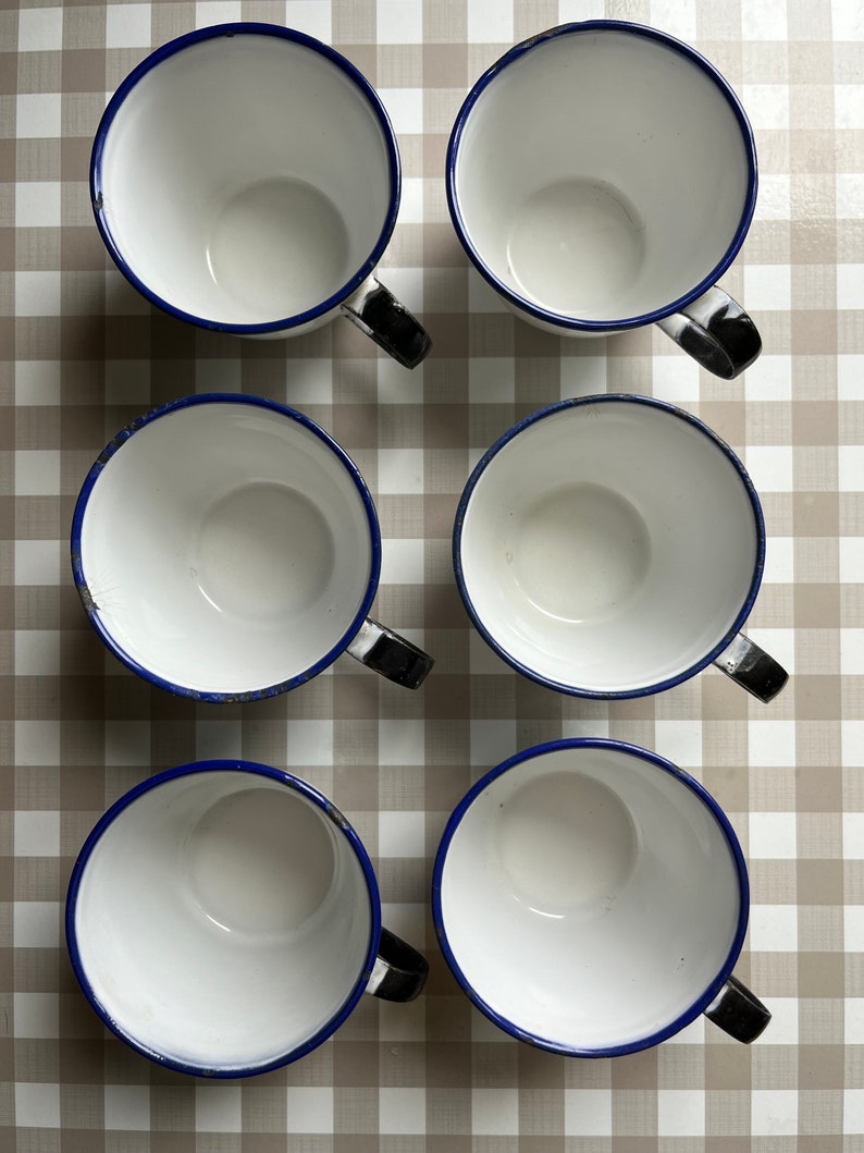 Small Vintage Swedish White and Blue Enamel Cups Set of 6 - Etsy