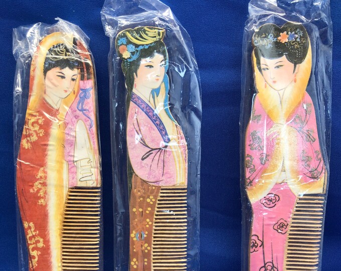 Vintage Chinese Wooden Comb Set of 3 Ladies Haircombs - Etsy