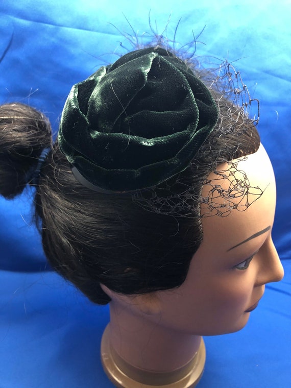 Antique Fascinator Velvet Hat Barrette Antique Hair C… - Gem