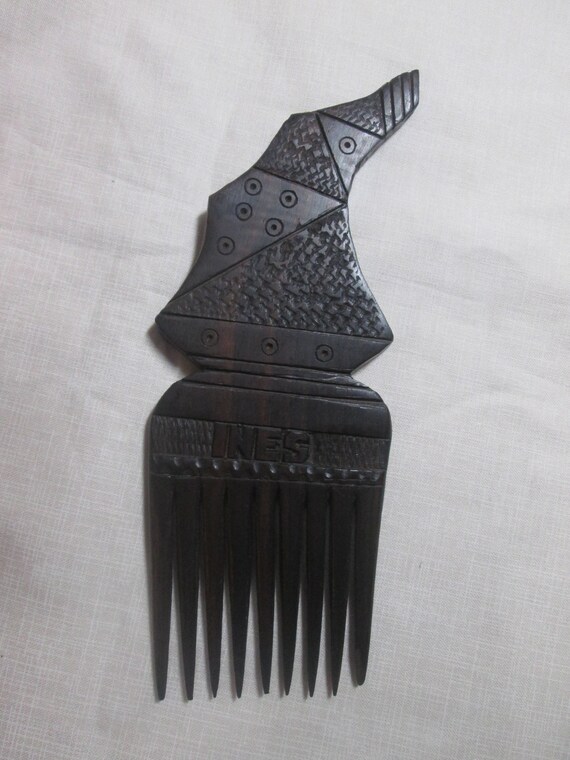 Antique Carved Wood Back Comb Vintage Haircomb 1800s - Gem
