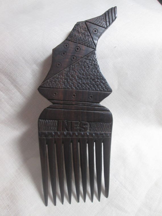 Antique Carved Wood Back Comb Vintage Haircomb 1800s - Gem