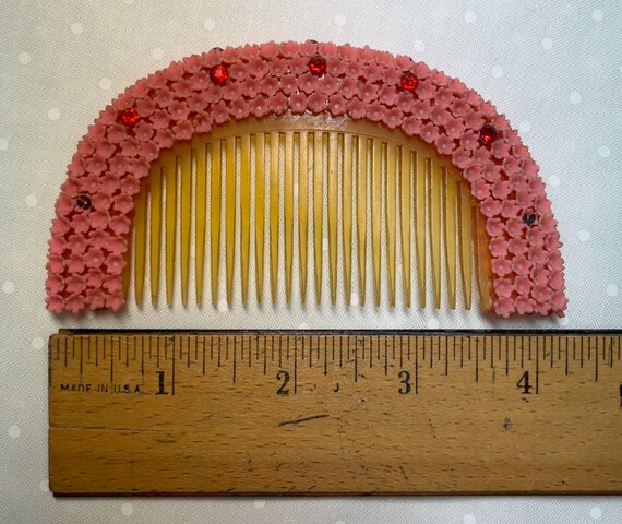 Antique Japanese Kusi Comb With Coral Trim Vintage Ha… - Gem