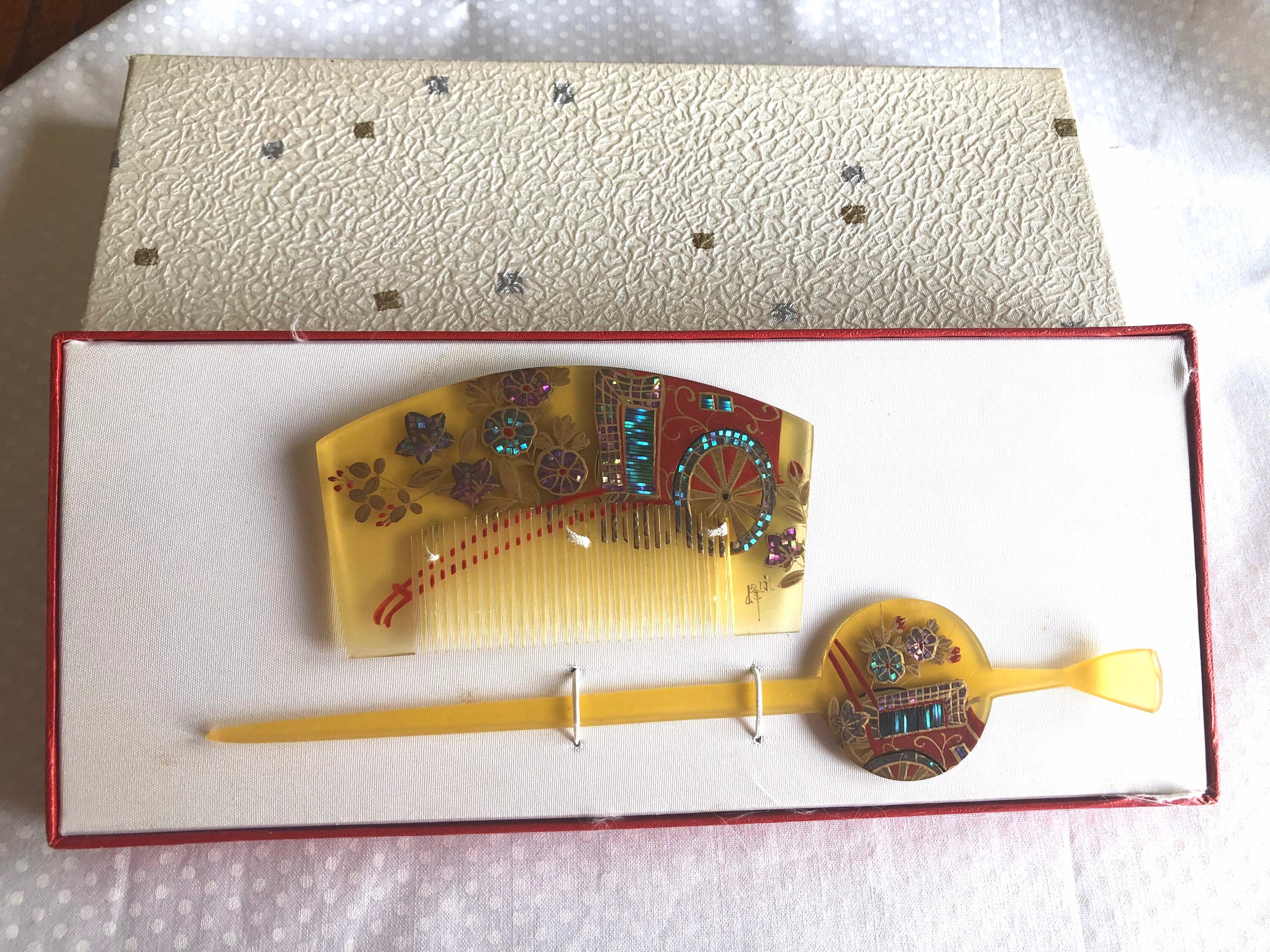 Antique Japanese Kusi Comb and Matching Kanzashi Vintage - Etsy