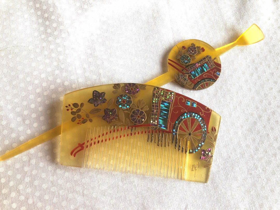 Antique Japanese Kusi Comb and Matching Kanzashi Vintage Hairpin With ...