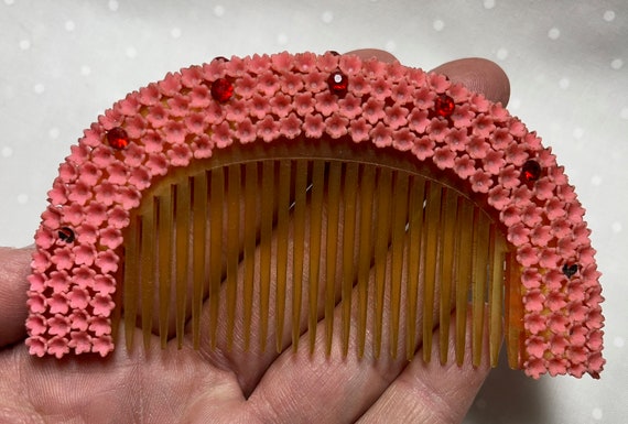 Antique Japanese Kusi Comb With Coral Trim Vintage Ha… - Gem