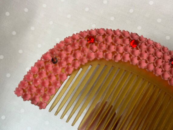 Antique Japanese Kusi Comb With Coral Trim Vintage Ha… - Gem