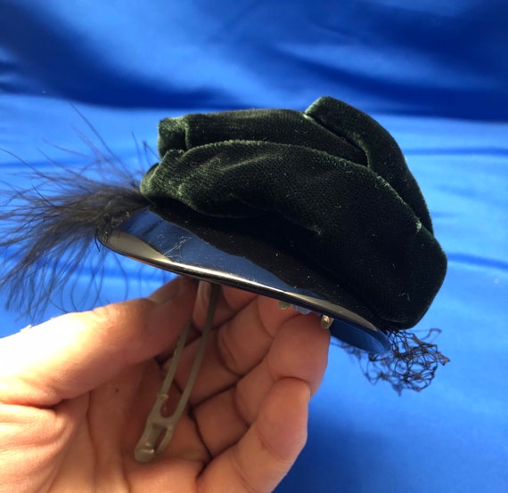 Antique Fascinator Velvet Hat Barrette Antique Hair C… - Gem