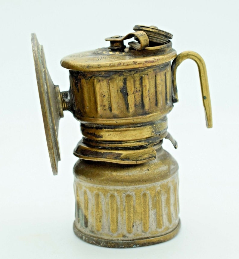 9.5cms MINERS LAMP VICTOR 1920 Carbide Usa Vintage Lantern Brass Bronze ...
