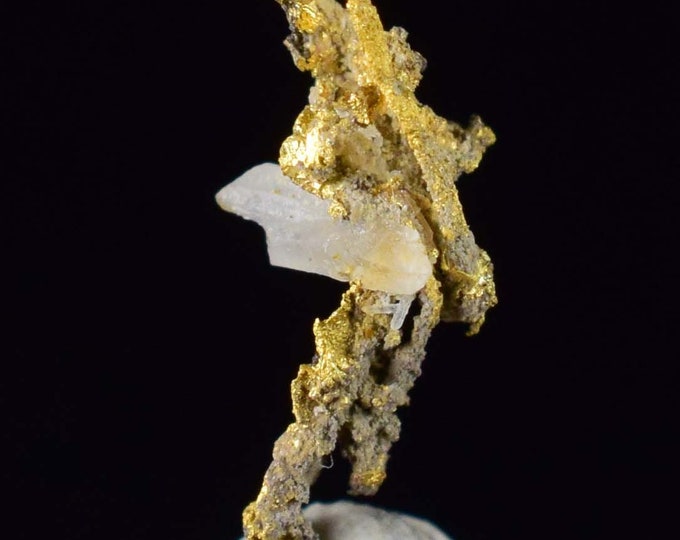 0.8cms NATIVE GOLD QUARTZ of the Incas Thumbnail Wire Gem Crystal ...