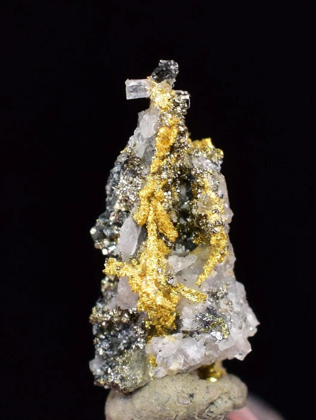 0.8cm UNIQUE NATIVE GOLD Incas Pyrite Peru Quartz Thumbnail Crystal ...