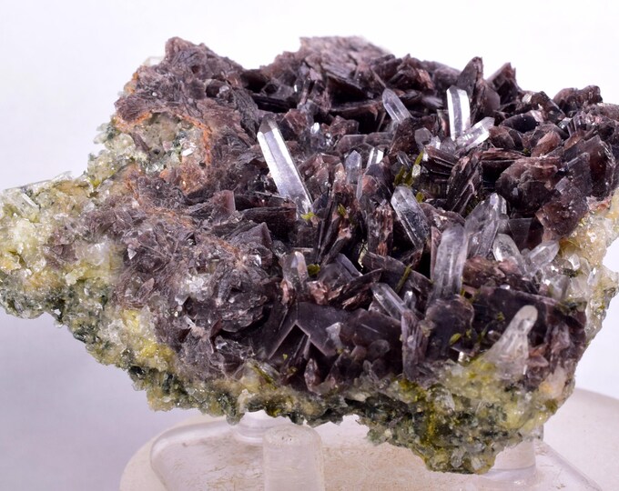 8.9cms AXINITE QUARTZ CRYSTALS Epidote Cluster Prehnite Peru Mineral ...