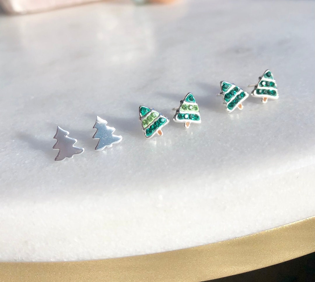Sterling Silver Christmas Tree Earrings - Etsy UK
