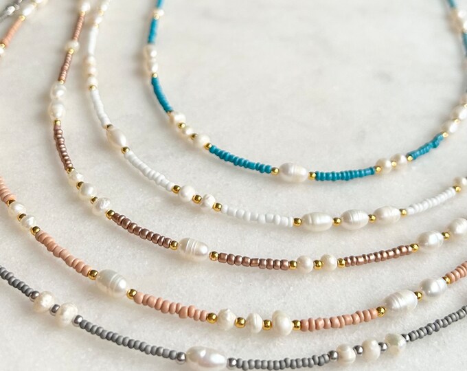 Beaded Pearl & Seed Bead Necklace - Etsy