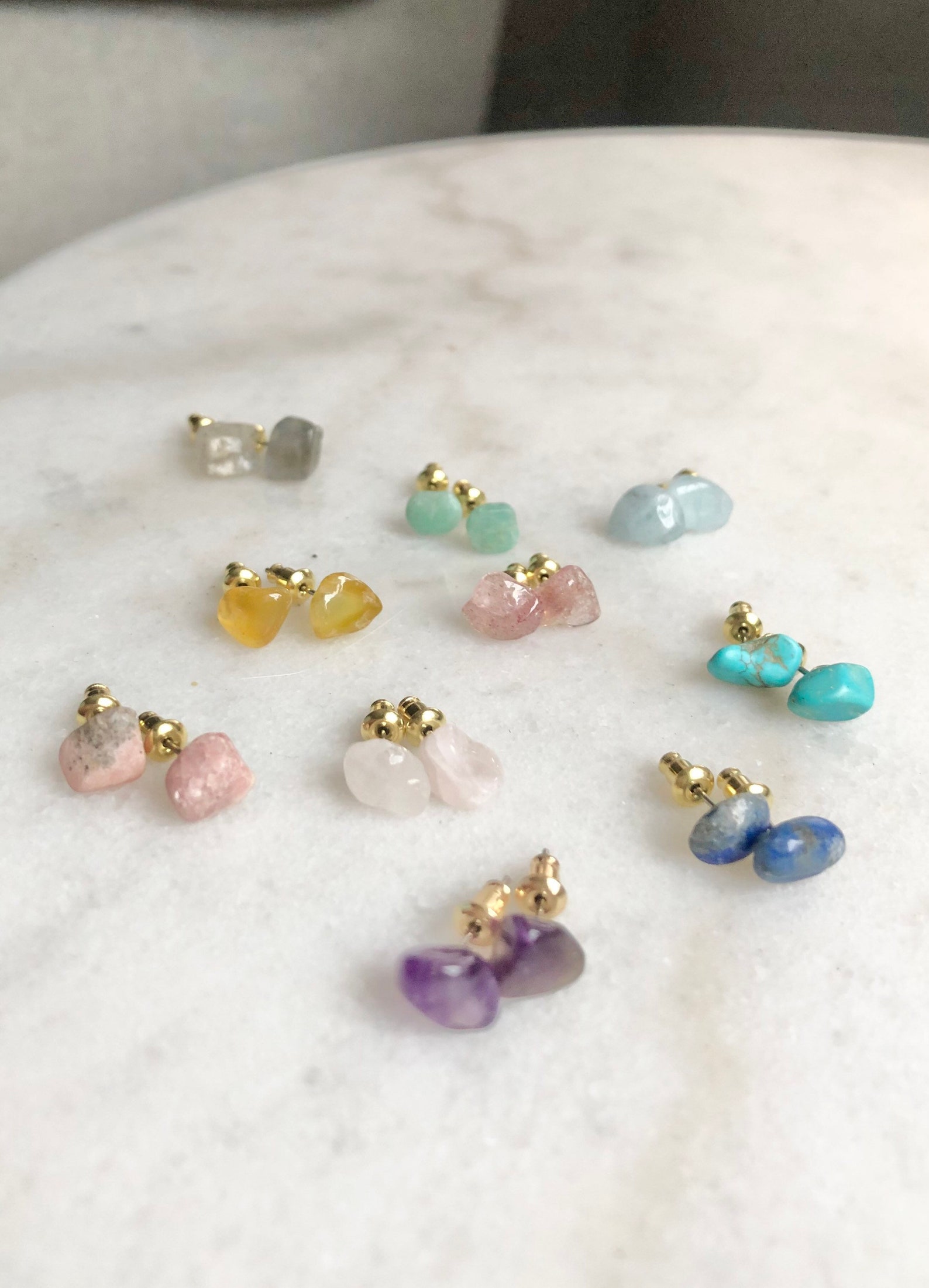 Gemstone Stud Earrings Healing Crystal Earrings Crystal Chip - Etsy