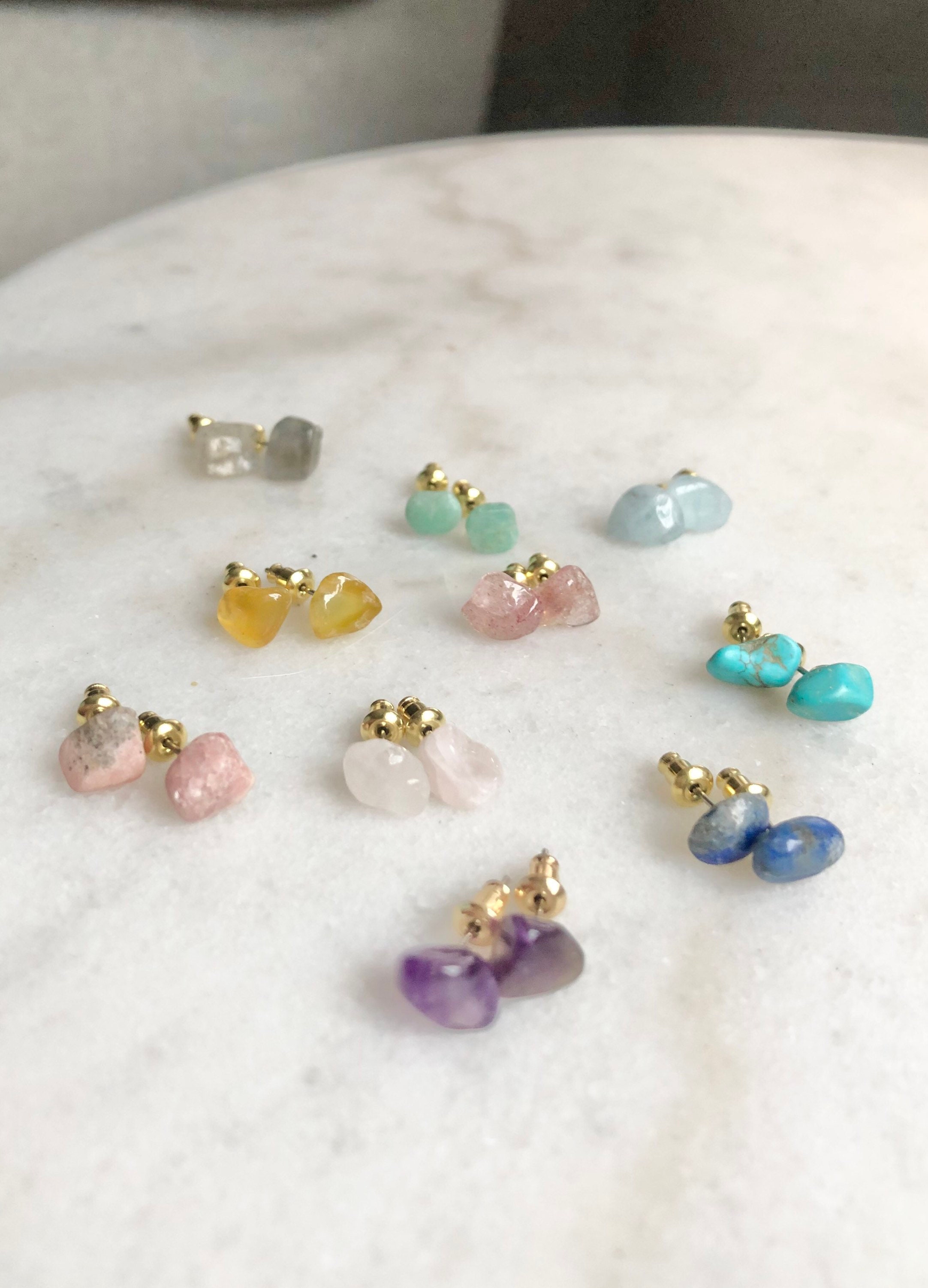 Gemstone Stud Earrings Healing Crystal Earrings Crystal Chip - Etsy