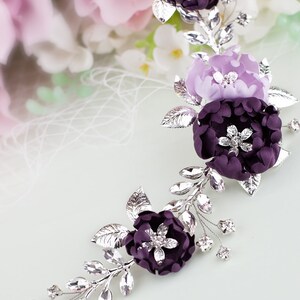 Purple Bridal Hair Comb With Crystals and Violet Flowers Purple Lilac ...