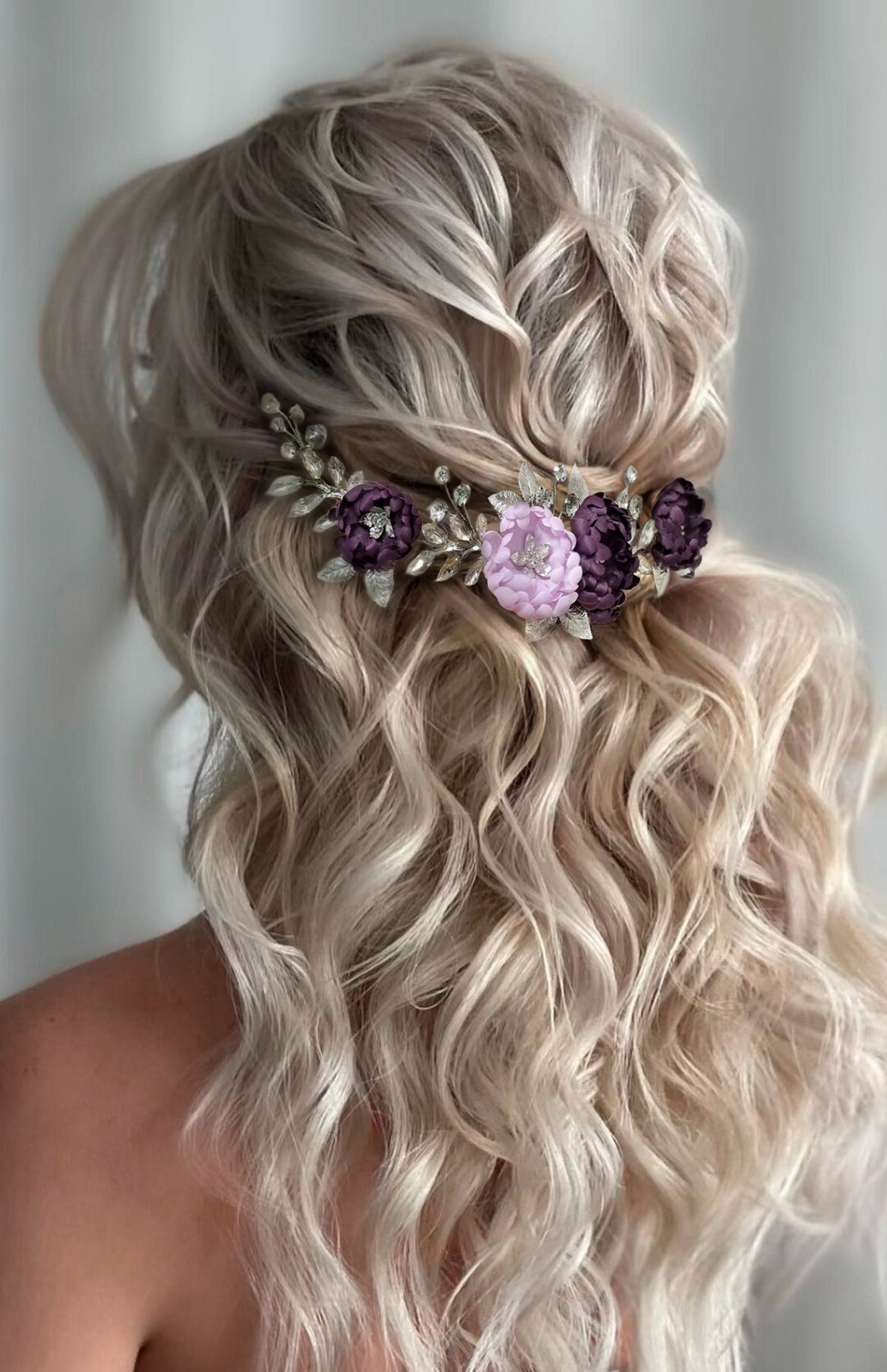 Purple Bridal Hair Comb With Crystals and Violet Flowers Purple Lilac ...