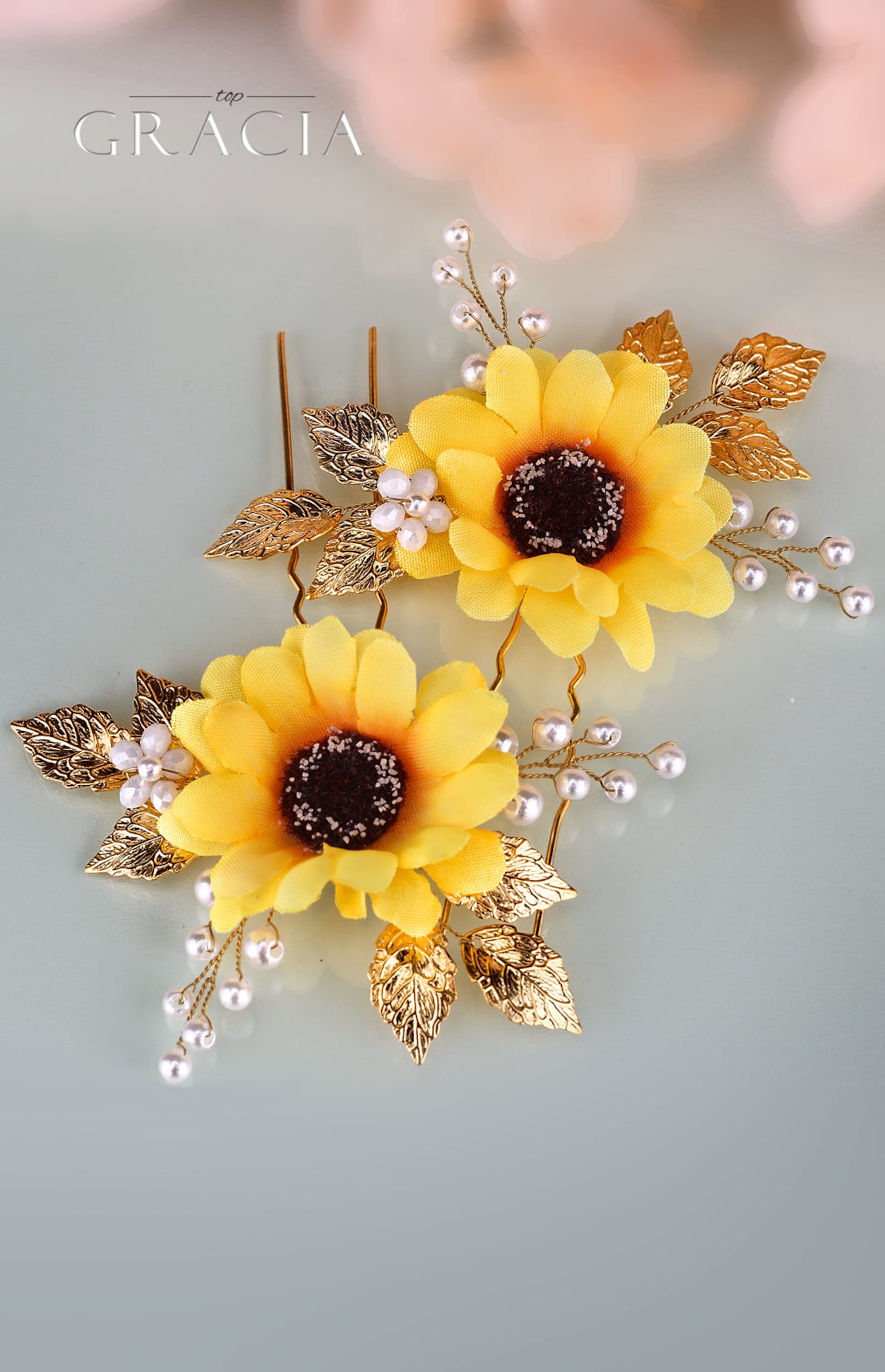 Sunflower bridal headpiece Sunflower hair pins Sunflower hair | Etsy