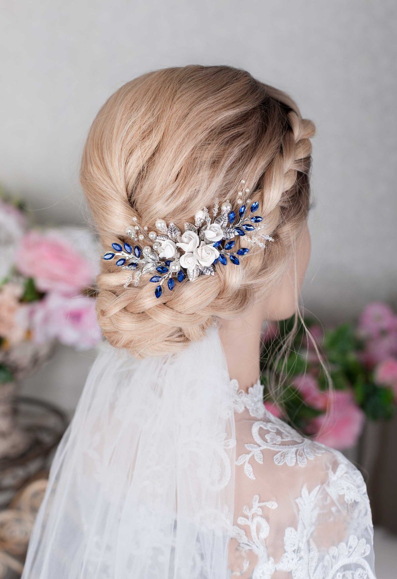 Blue Bridal Hair Comb Something Blue Hair Comb Sapphire Blue - Etsy