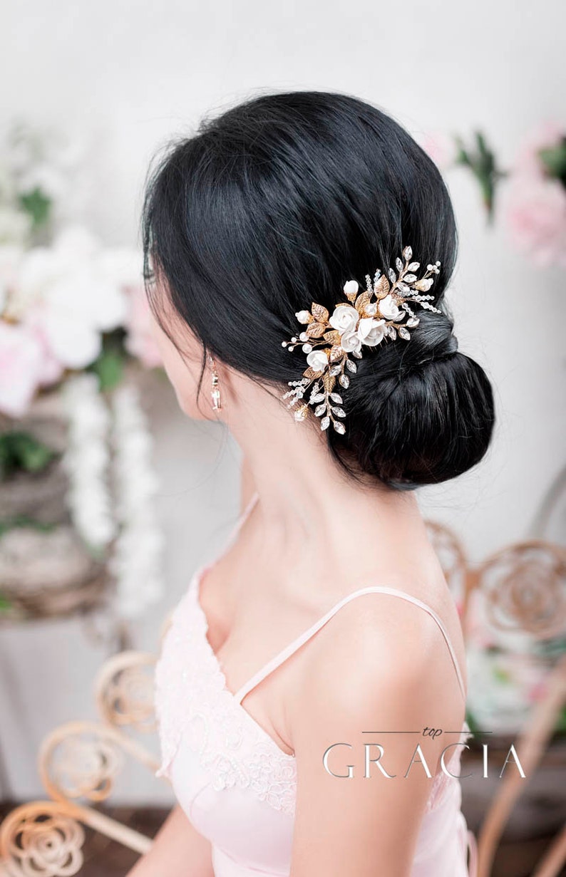 Crystal Bridal Comb Floral Rhinestone Wedding Comb White or Ivory ...