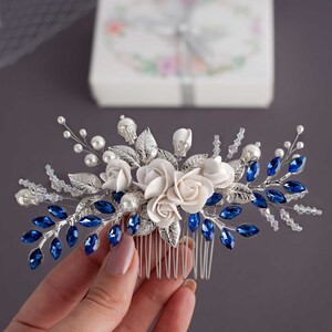 Blue Bridal Hair Comb Something Blue Hair Comb Sapphire Blue Crystal ...