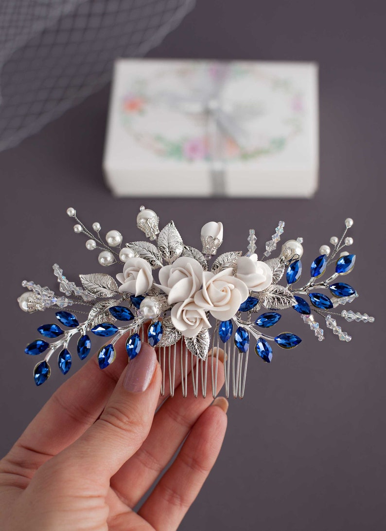 Blue Bridal Hair Comb Something Blue Hair Comb Sapphire Blue - Etsy