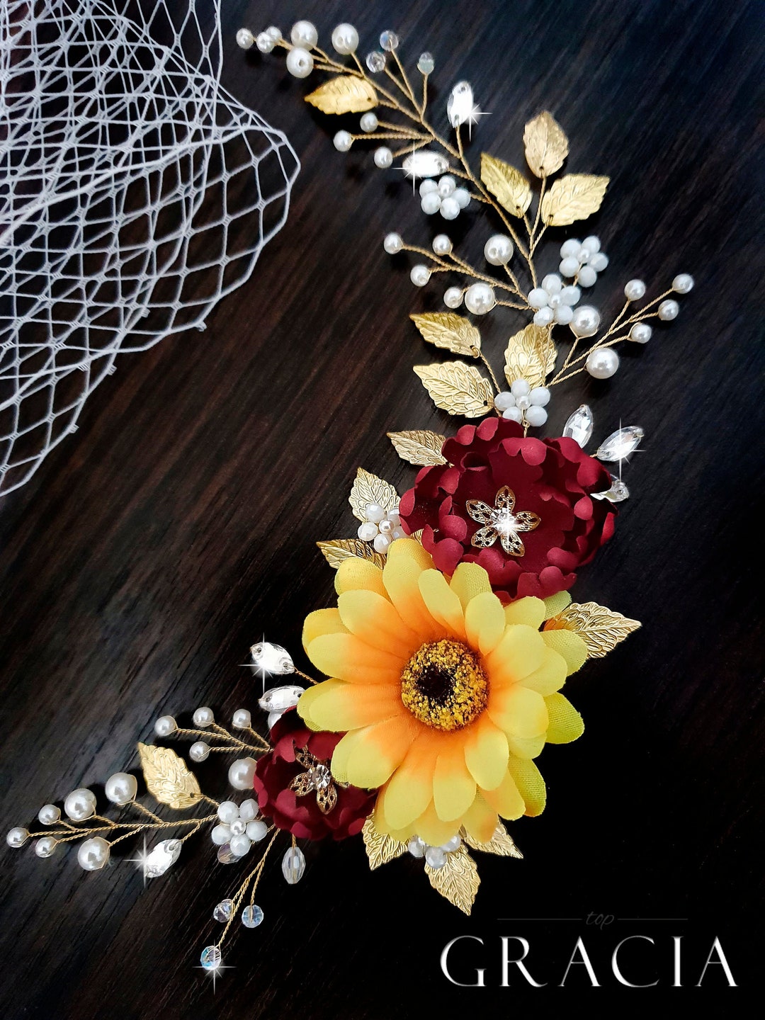 Sunflower Bridal Headpiece Sunflower Hair Comb Sunflower Headband ...