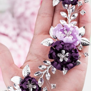 Purple Bridal Hair Comb With Crystals and Violet Flowers Purple Lilac ...
