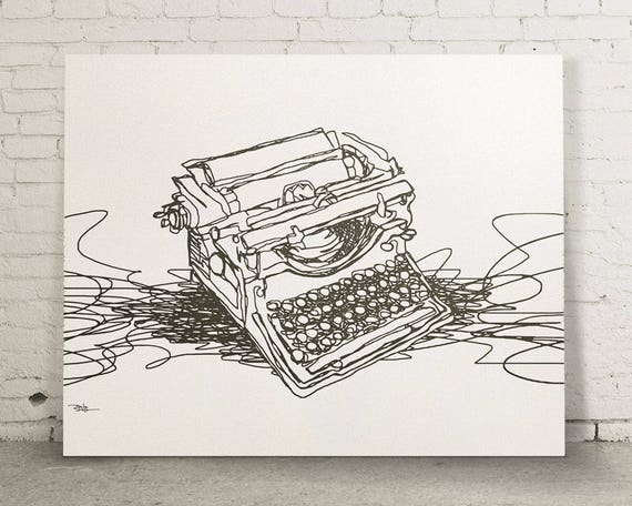 Large Wall Art Line Art Typewriter Art Instant Download | Etsy
