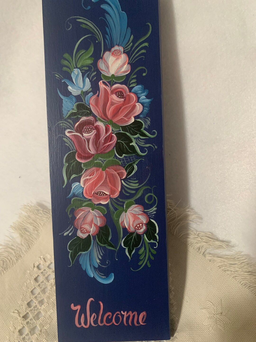 15" Welcome Sign With Rosemaling - Etsy