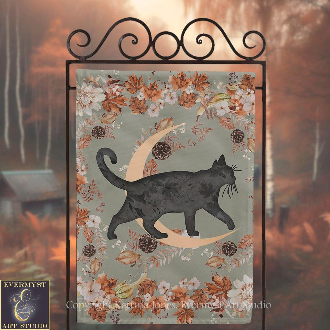 Black Cat Moon Garden Flag, Autumn Decor, Samhain - Etsy