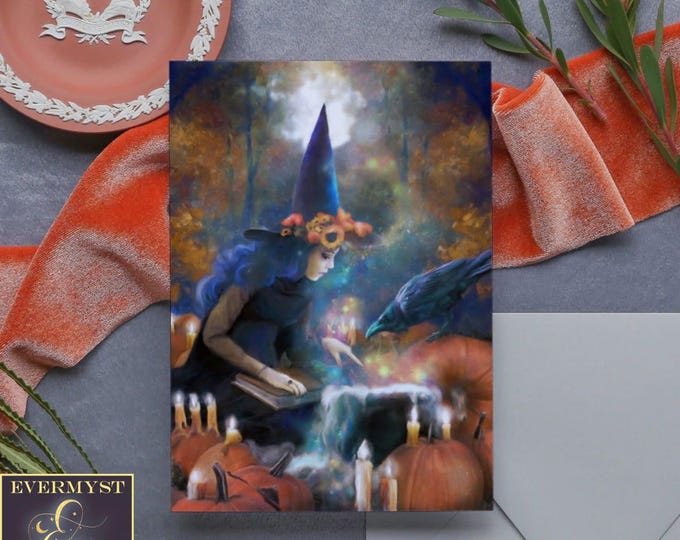 Midnight Flight Greeting Card, Halloween Card, Mystical Art Card ...