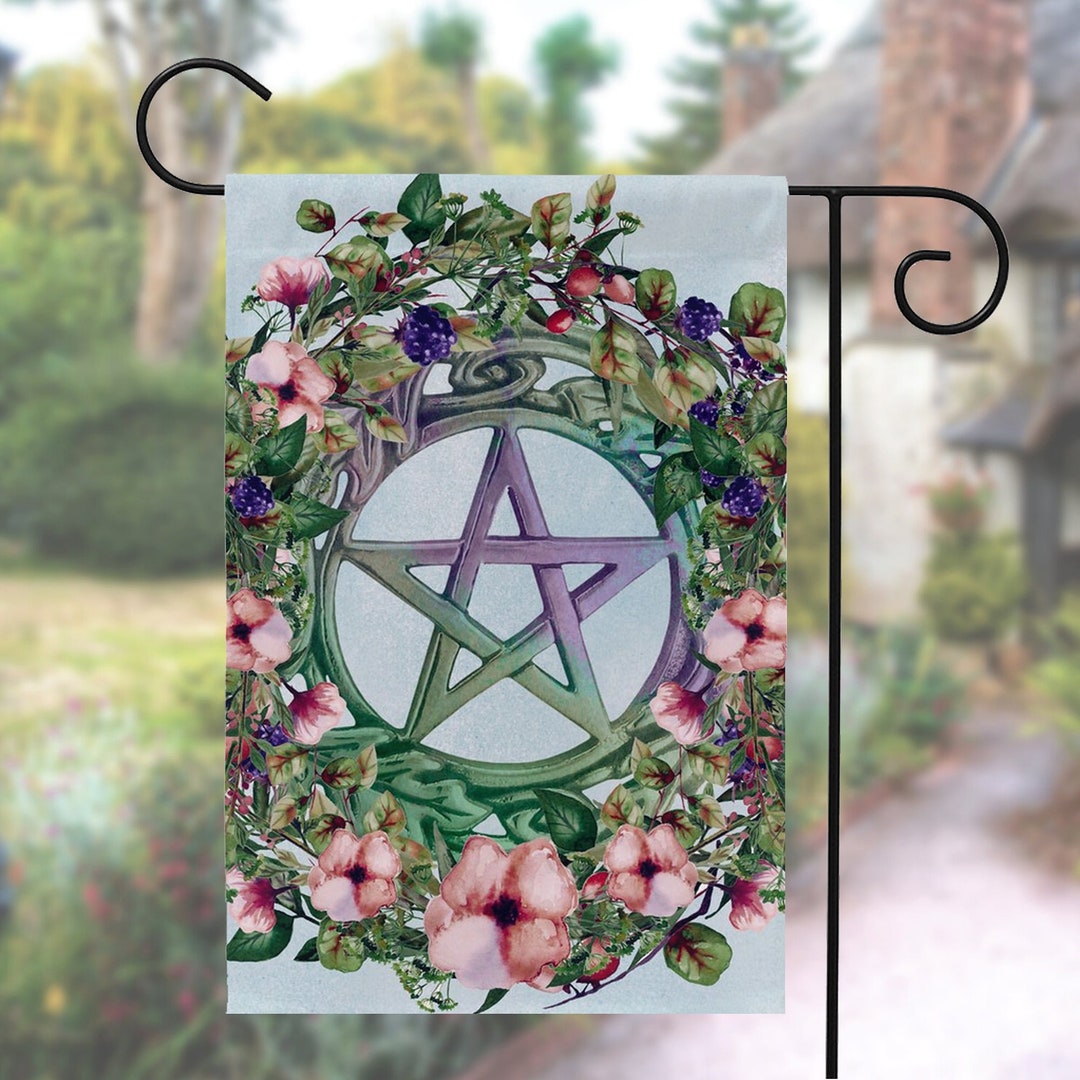 Summer Berry Blossoms Pentacle Flag Witch Wicca Pagan Yard Banner Sign ...