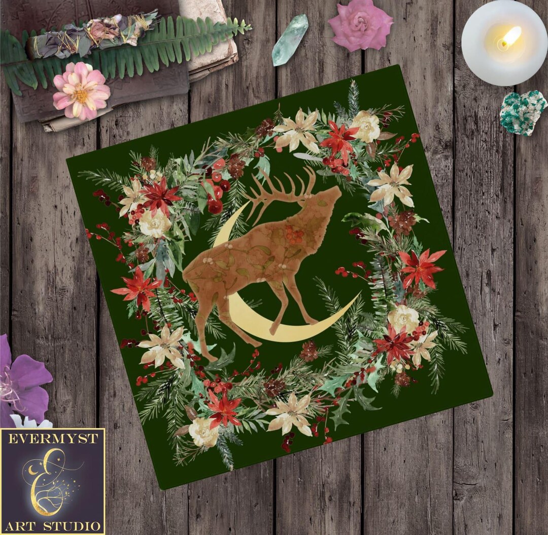 Yule Altar or Tarot Cloth Deer Moon Winter Solstice Woodland Stag ...