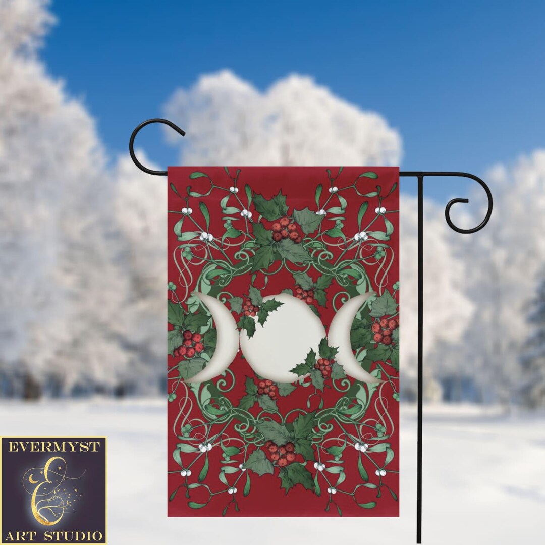 Yule Holly Triple Moon Red Garden Flag - Etsy