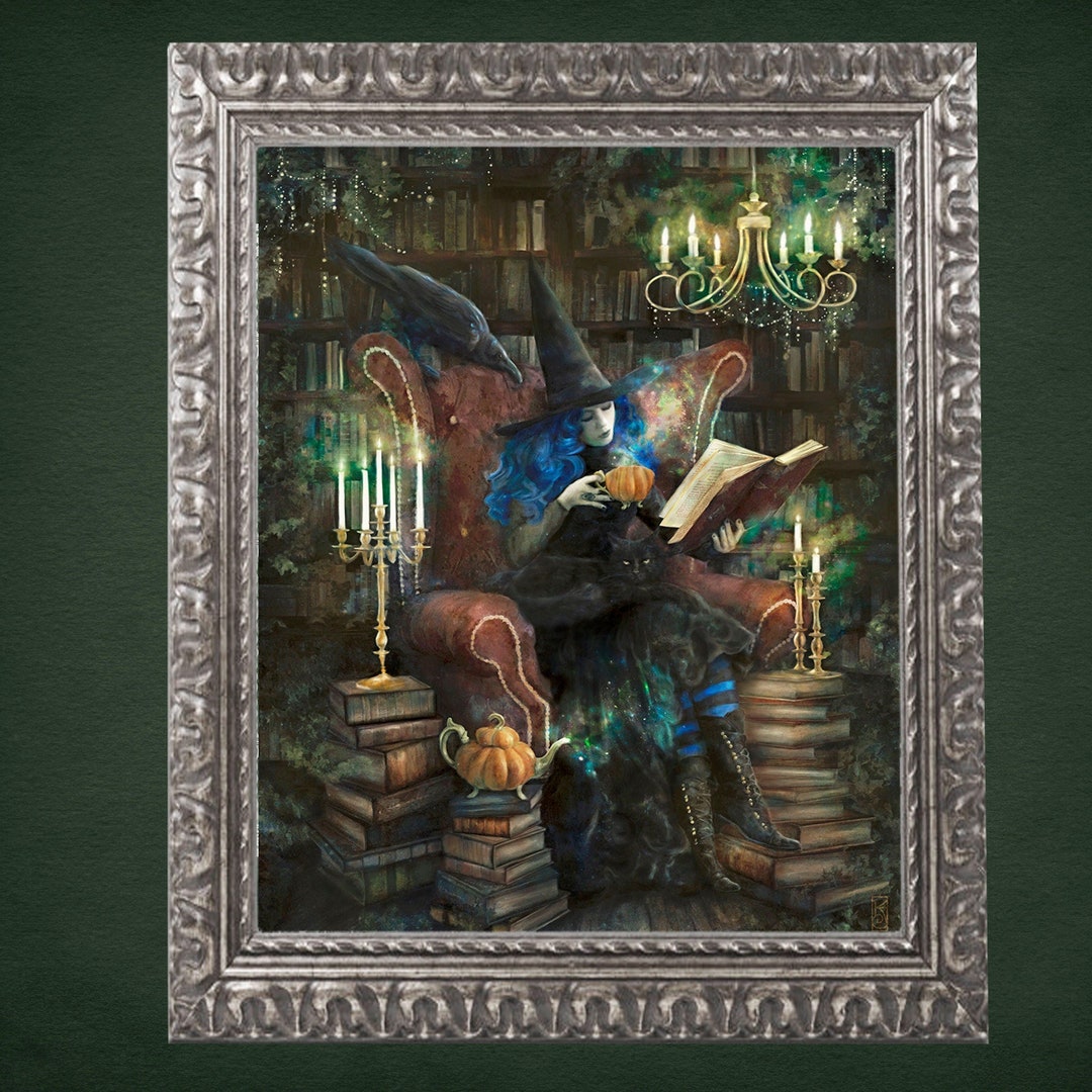 Witch Painting Art Print Library Art Witchy Halloween Dark Acedamia ...