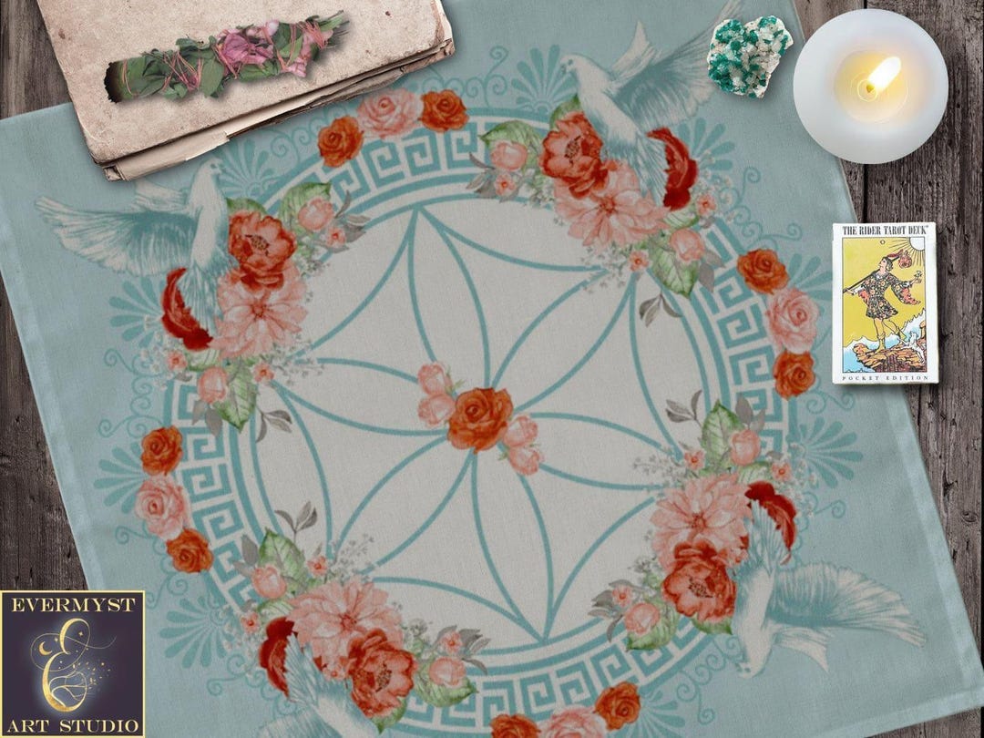 Aphrodite Altar Cloth | Goddess Symbol Tarot Mat, Floral Dove Shrine ...