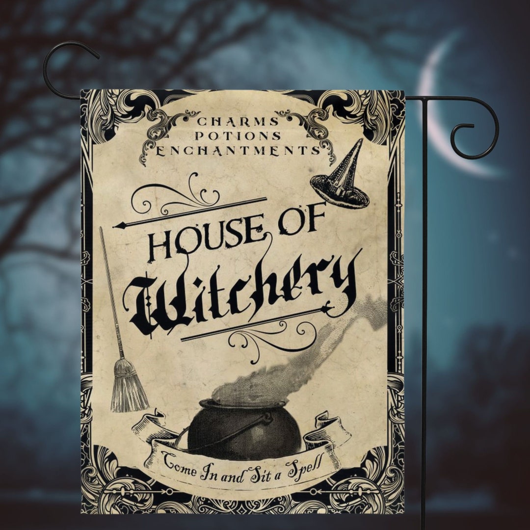 Vintage Witch Garden Flag House of Witchery Yard Banner Halloween Decor ...