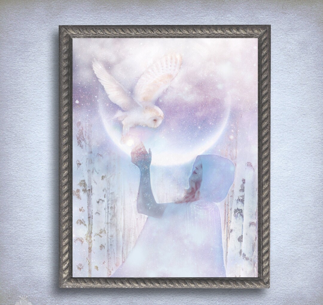 Moon Owl Goddess Arianrhod Art Print Fantasy Mythic White Witch ...
