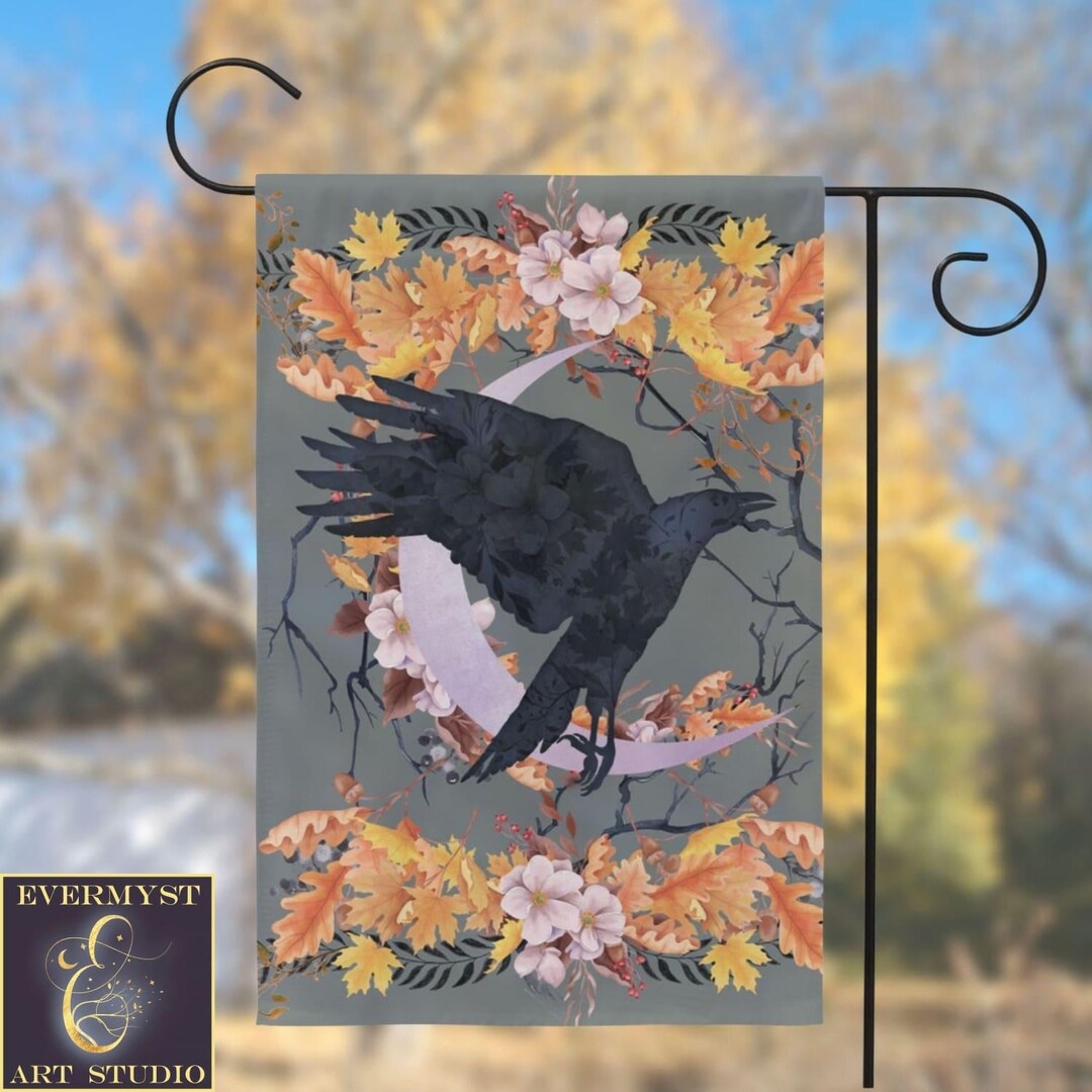 Fall Crow Harvest Garden Flag - Whimsical Halloween Folk Woodland ...