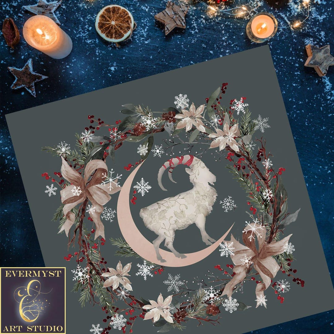 Yule Altar Cloth, Tarot Cloth, Yule Goat Botanical Altar Display Small ...
