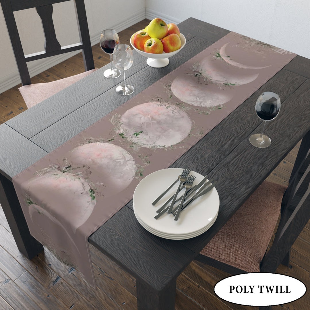 Pink Rose Greenery Moon Phases Table Runner Cottage Boho - Etsy