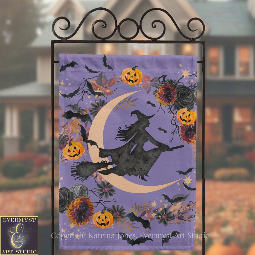 Witch Moon Fall Garden Yard Banner Flag Purple, Samhain Decorations - Etsy