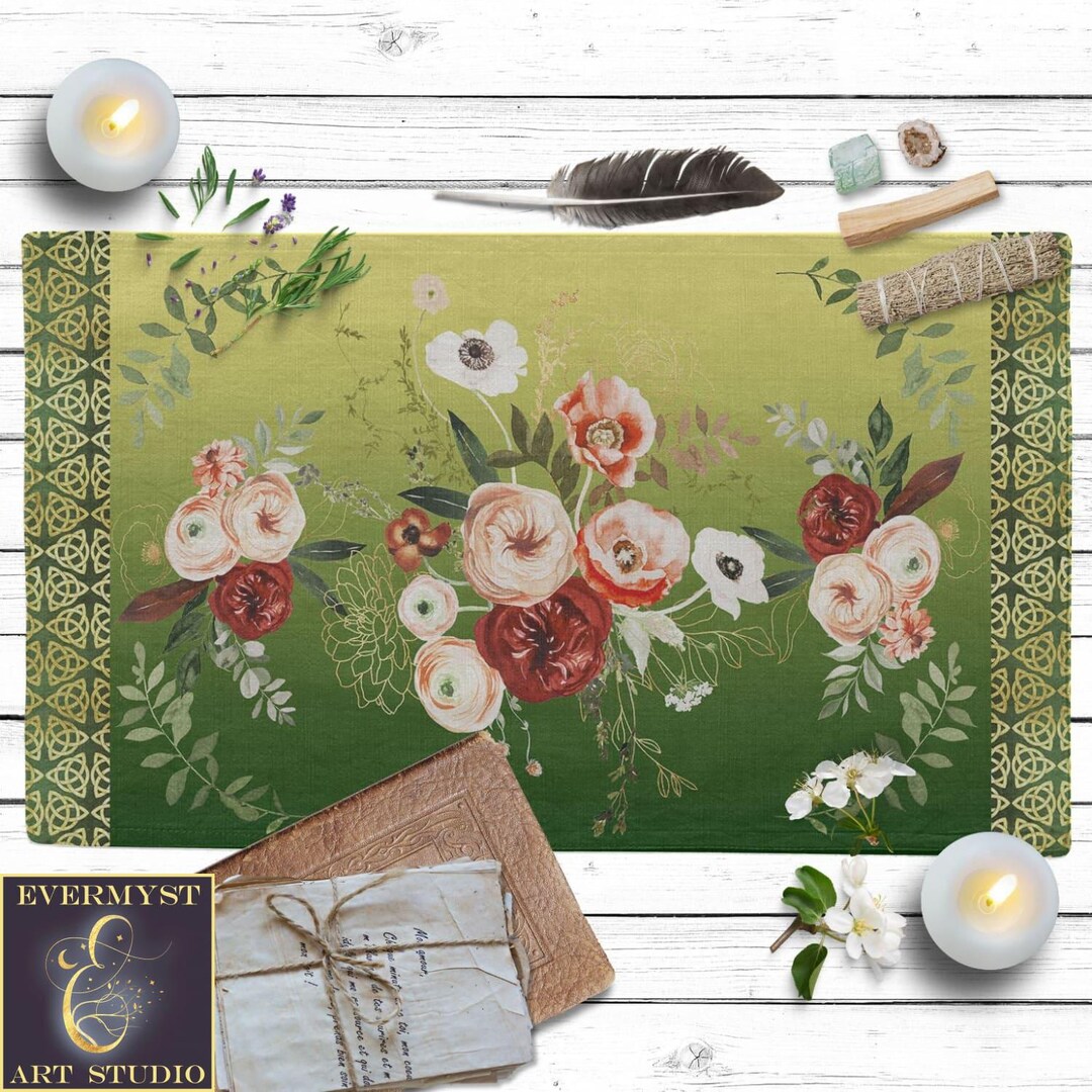 Altar Cloth - Green Floral Wide Altar Cloth - Cottage Pagan Witch Altar ...