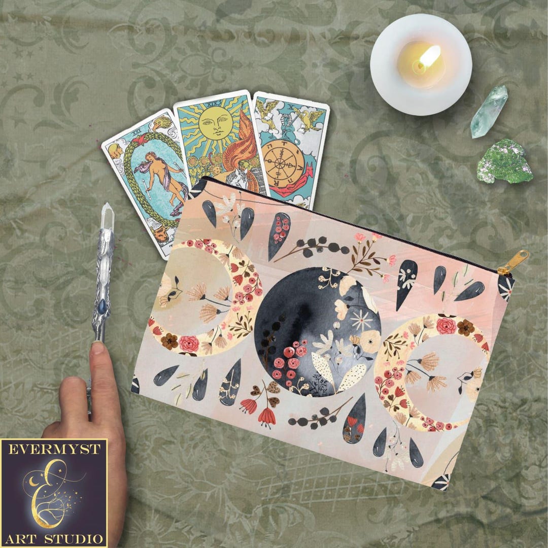 Tarot Pouch, Boho Celestial Sun Moon Stars Flowers Accessory Pouches ...