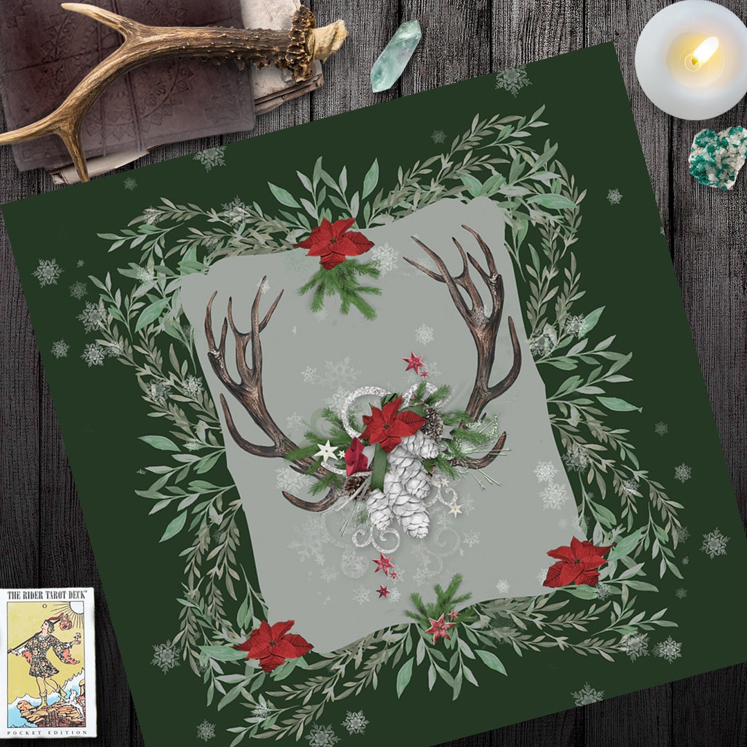 Yule Altar Cloth Tarot Reading Mat Winter Antlers Pagan Wicca Witch ...